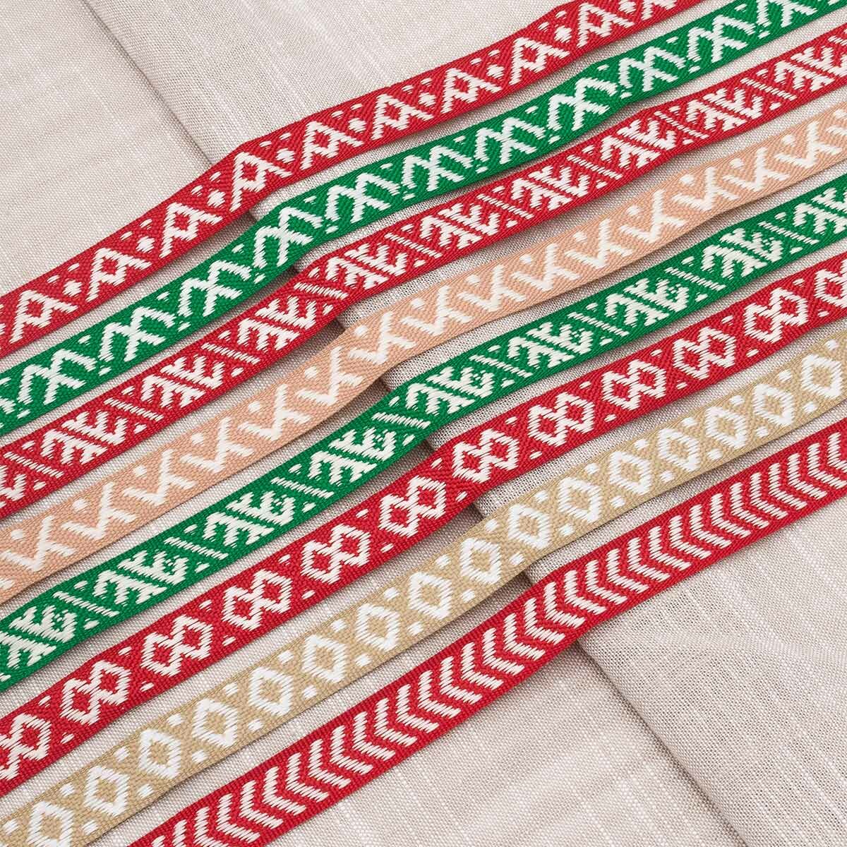 Лента декоративная, жаккард, набор 'Славянские обереги', Красная лента