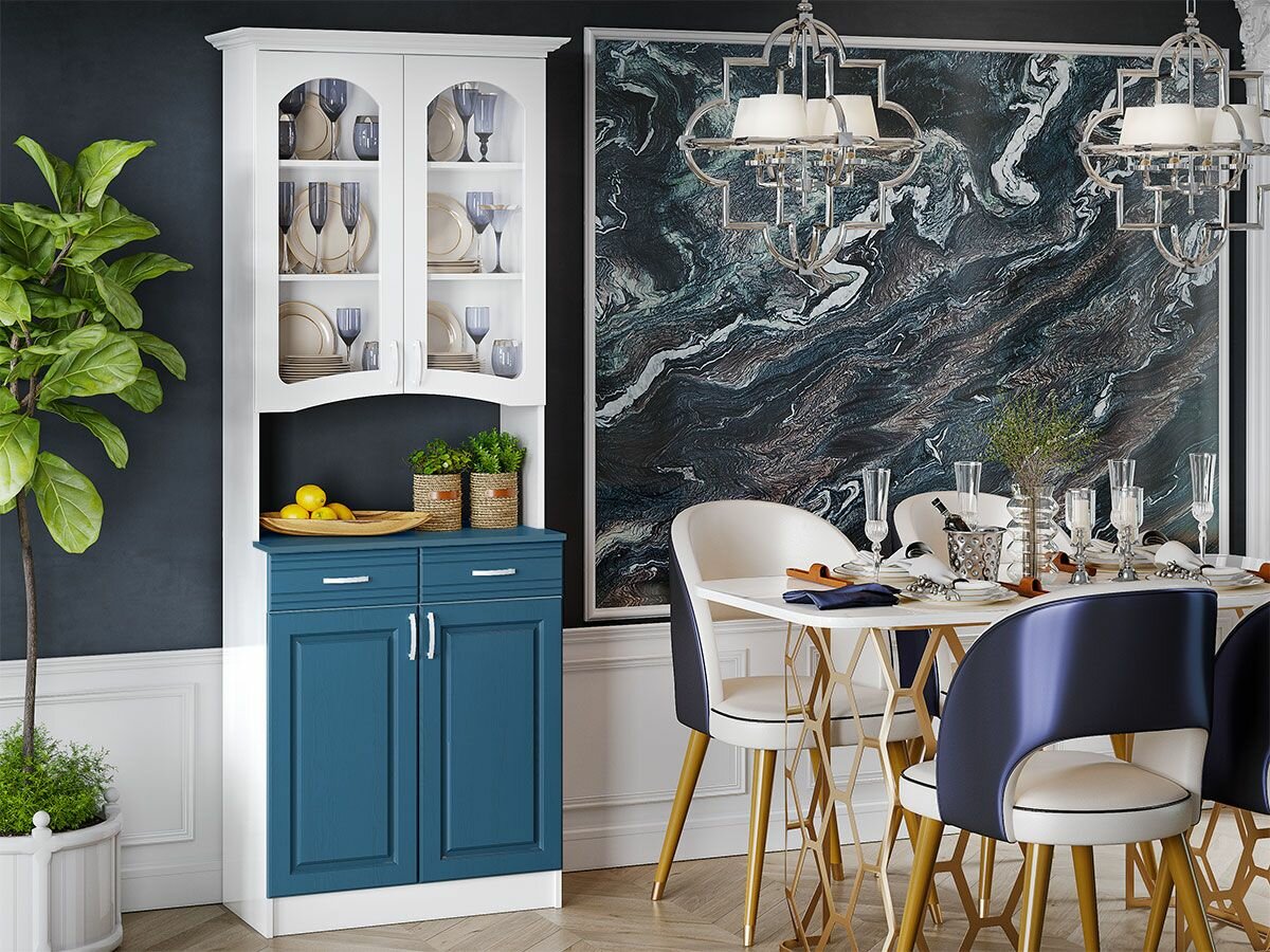 Буфет 2-х створчатый Констанция (Белый матовый/Джинс) (Миф)