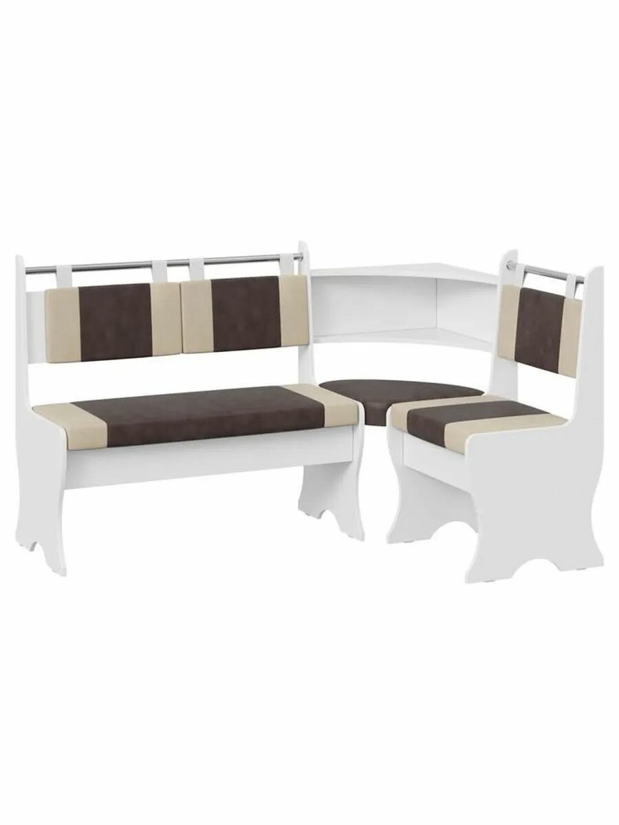 Кухонный диван, уголок Дельта нераскладной, с полками, 104х152х90 см, Белый, ЛДСП / Коричневый / Бежевый, экокожа