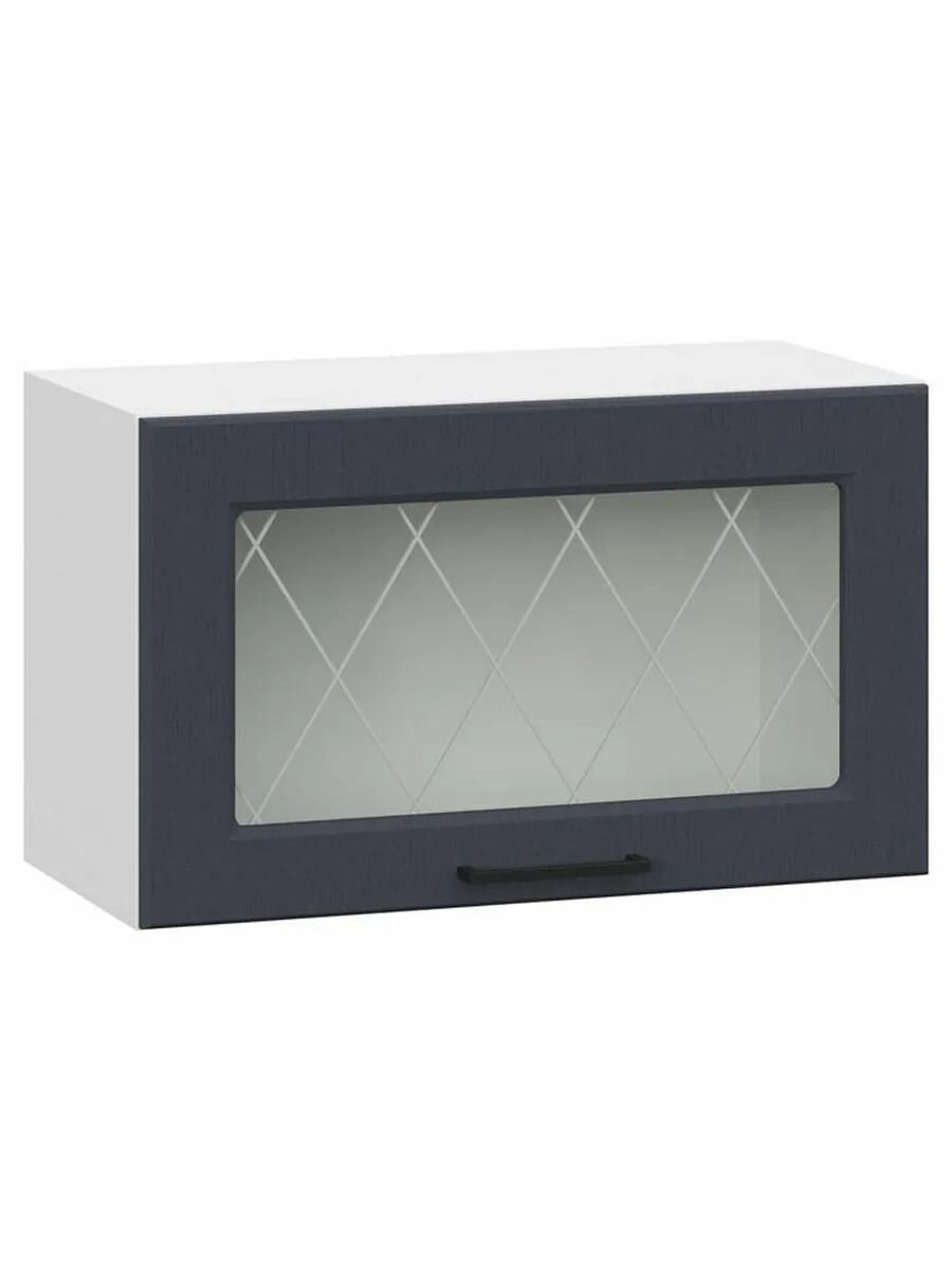 Кухонный модуль навесной, шкаф Шервуд с полками, 60х29.6х36 см, Белый / Шато индиго со стеклом