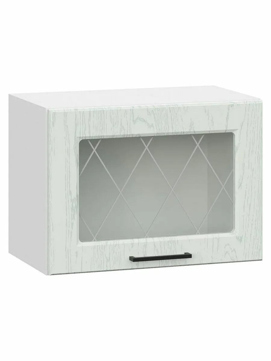 Кухонный модуль навесной, шкаф Шервуд с полками, 50х29.6х36 см, Белый / Арктик со стеклом