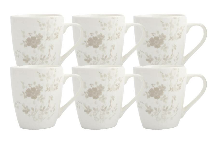 Набор 6 кружек, 350 мл, фарфор P, белая, Цветы и листья, Florance (Anna Lafarg)