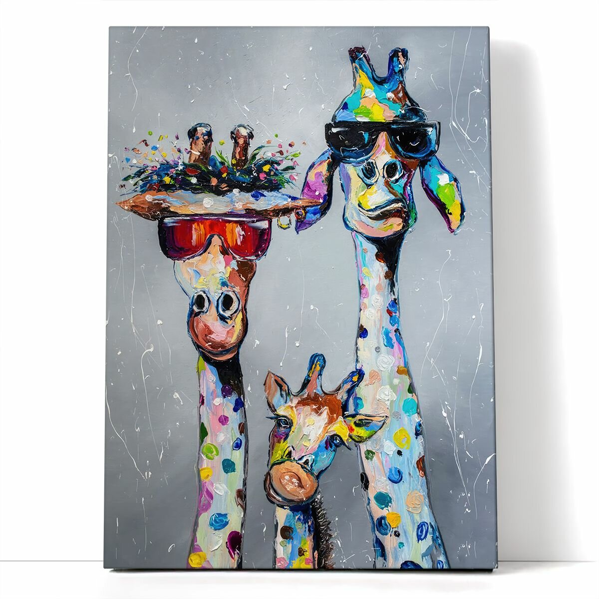 Интерьерная картина на хлопковом холсте - Семья жирафов