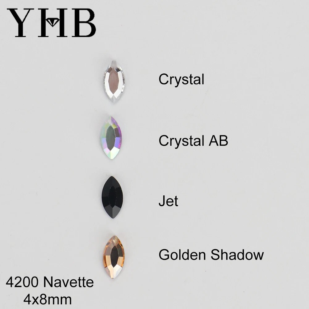 Стразы YHB Navette 4x8mm, золотая тень