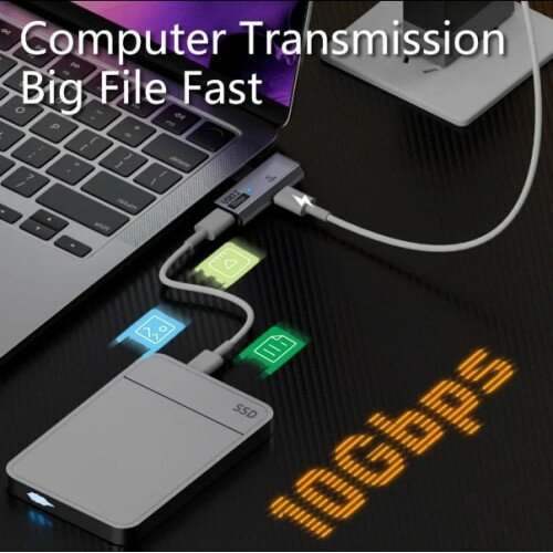 Кабель KS-is, USB-C (m) - USB-C + USB-C PD, угловой, серебристый — фото 1