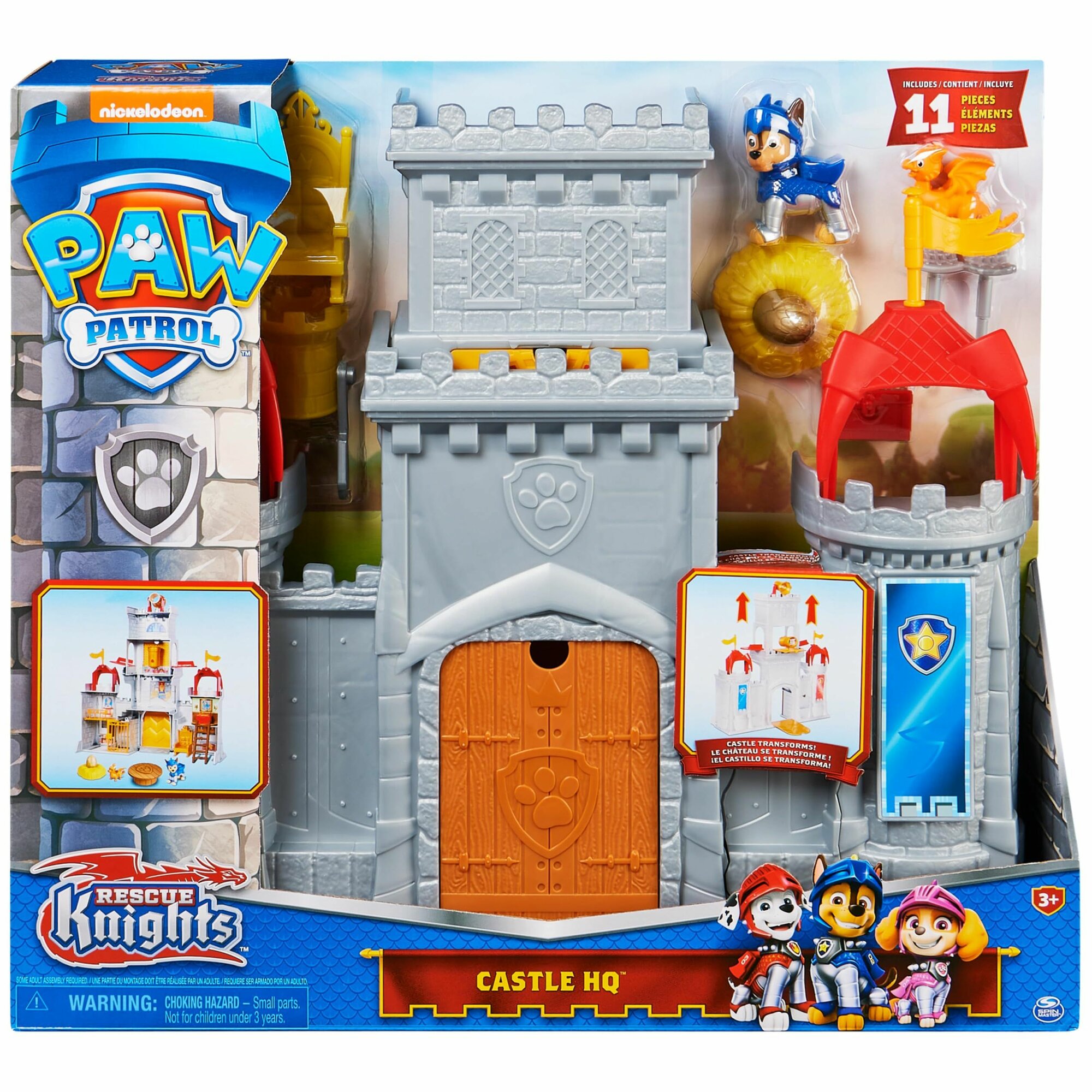 Spin Master Nickelodeon Paw Patrol Rescue Knights Castle HQ / Игровой набор-трансформер из 11 предметов с фигурками Чейза и мини-дракона Драко, детские игрушки для детей в возрасте от 3 лет