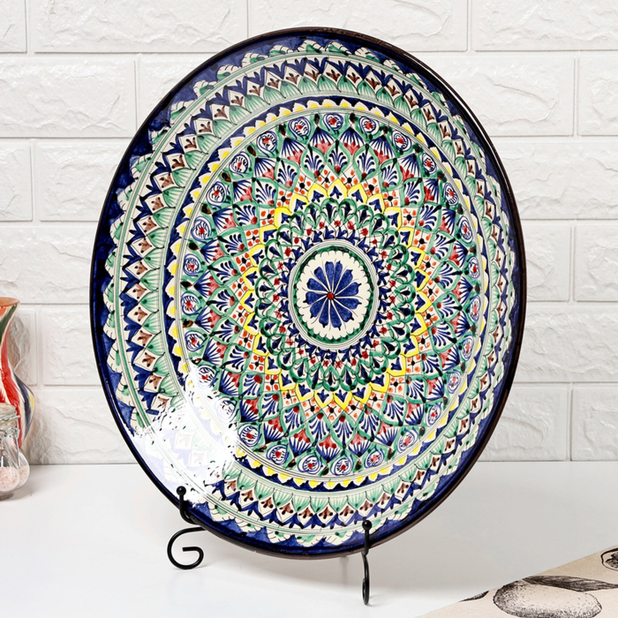 Блюдо Шафран "Узоры", керамика, 42х6.5 см, разноцветный/узоры