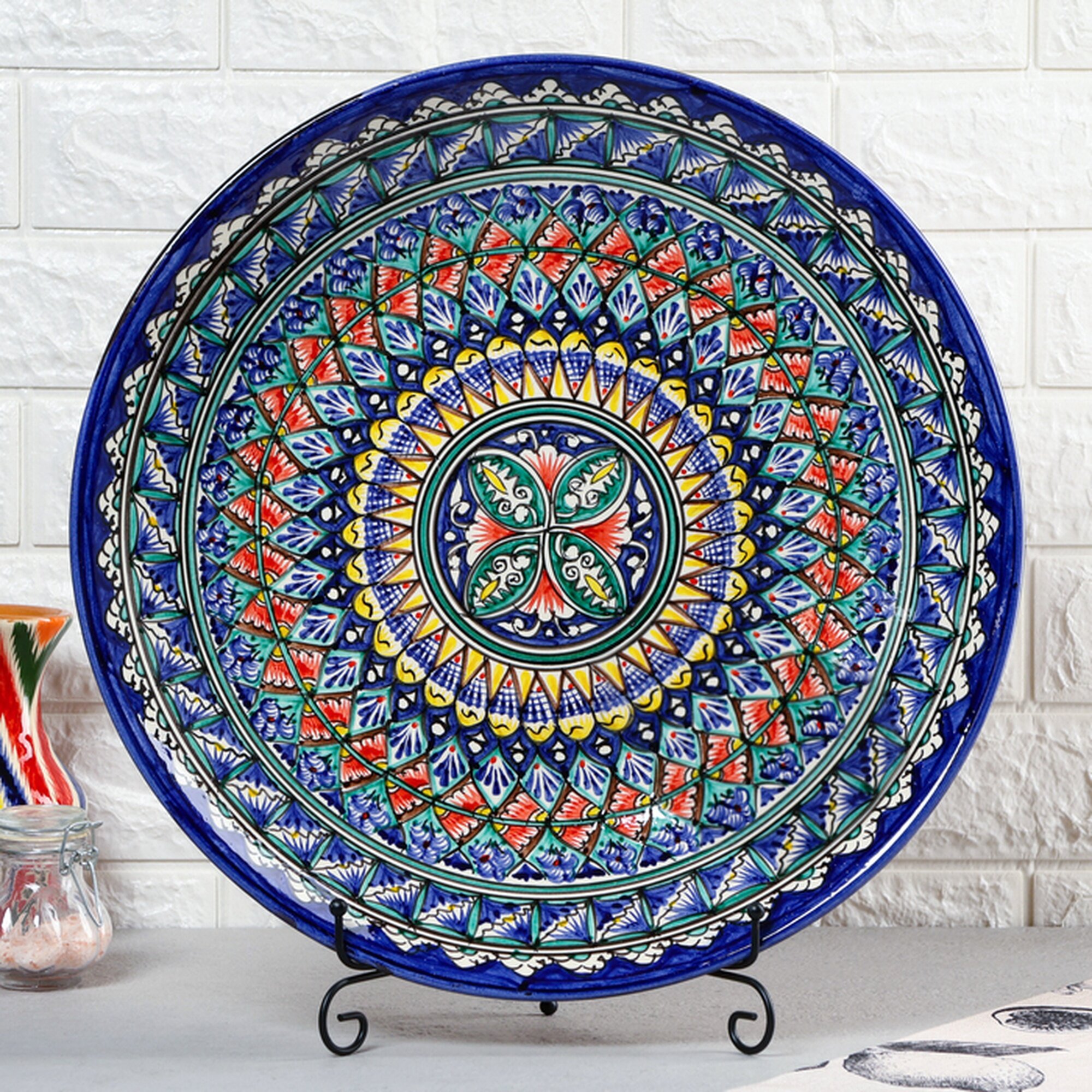 Блюдо Шафран "Узоры", для плова, керамика, 42х6 см, синий микс