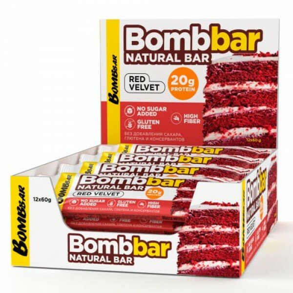 Набор Bombbar, неглазированные протеиновые батончики, вкус красный бархат 20шт по 60гр.