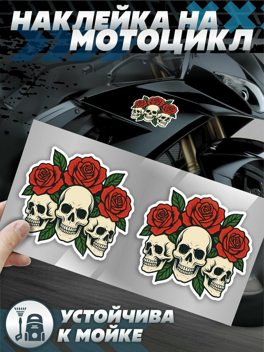 Наклейки на мотоцикл эндуро питбайк байкер череп розы