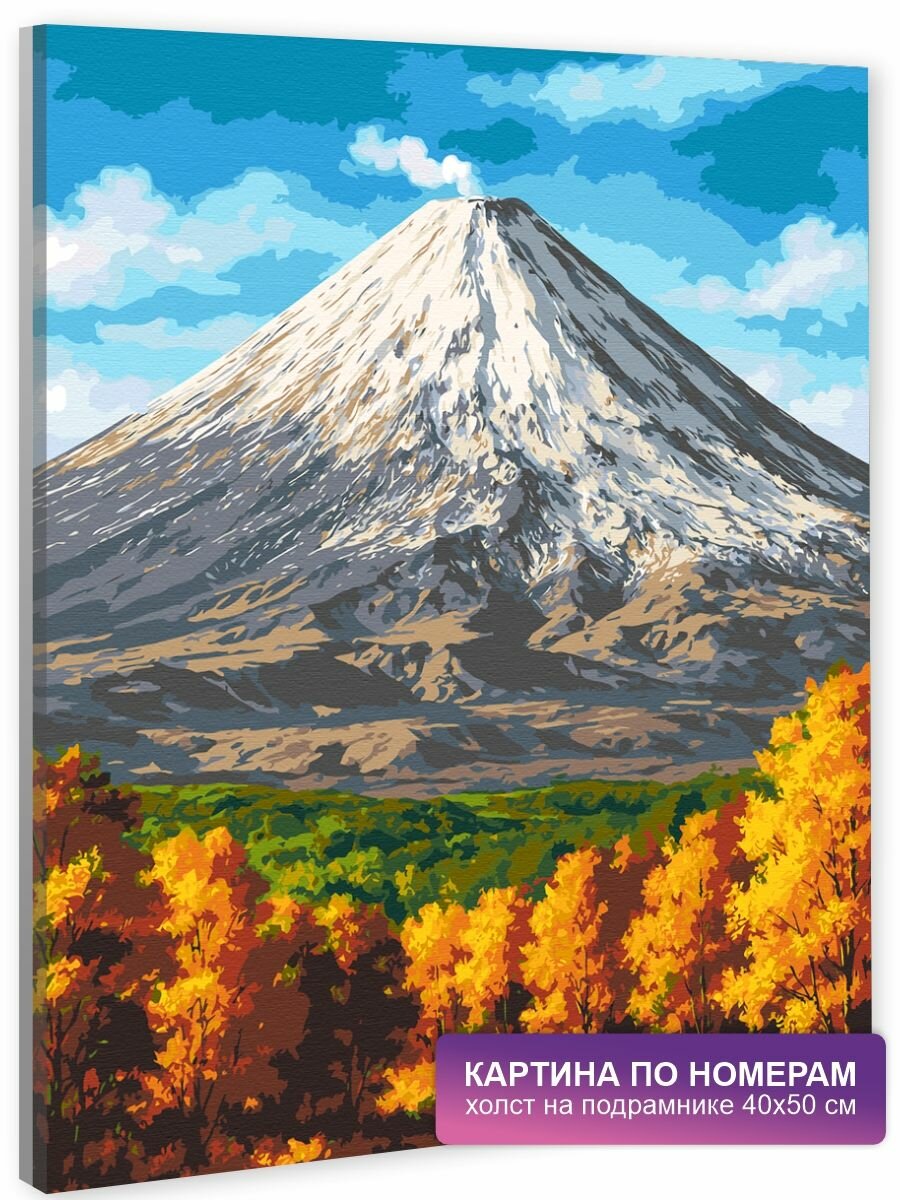 Картина по номерам на холсте с подрамником 40х50 см. Природа, горы, море, волны, пейзажи, небо, путешествия. "Камчатка Ключевская сопка", арт. 7425/