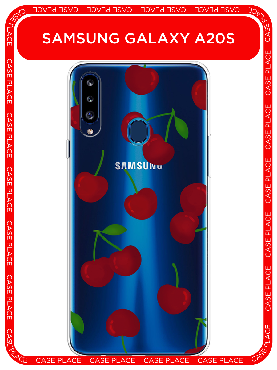 Чехол на Samsung Galaxy A20s / Самсунг Галакси A20s с принтом Вишни паттерн 2, прозрачный