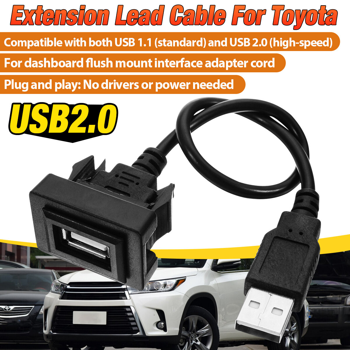 Для нового автомобиля Toyota USB 2.0 удлинительный кабель для автомобильной приборной панели, адаптер интерфейса для скрытого монтажа, совместимый как со стандартом USB 1.1, так и с высокоскоростным USB 2.0