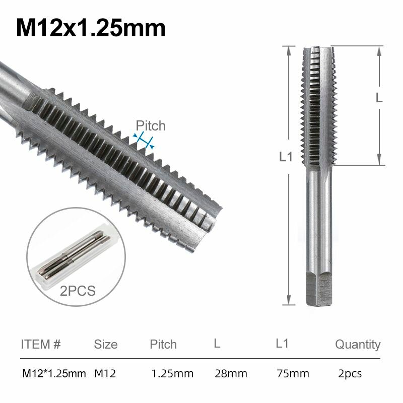 Метчик ручной XCAN M12х1.25мм, 2 шт.