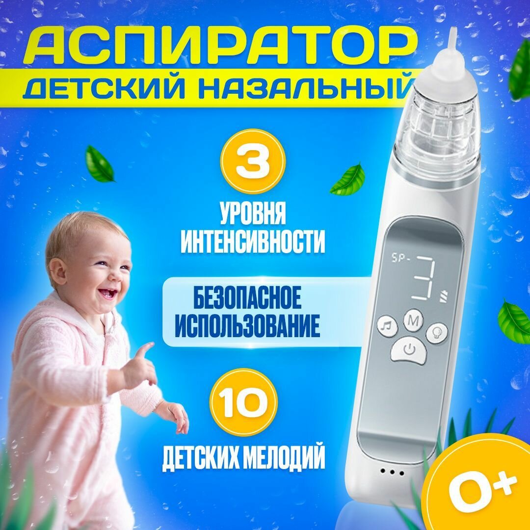 Аспиратор детский назальный электронный, соплеотсос электрический для новорождённых и маленьких детей.