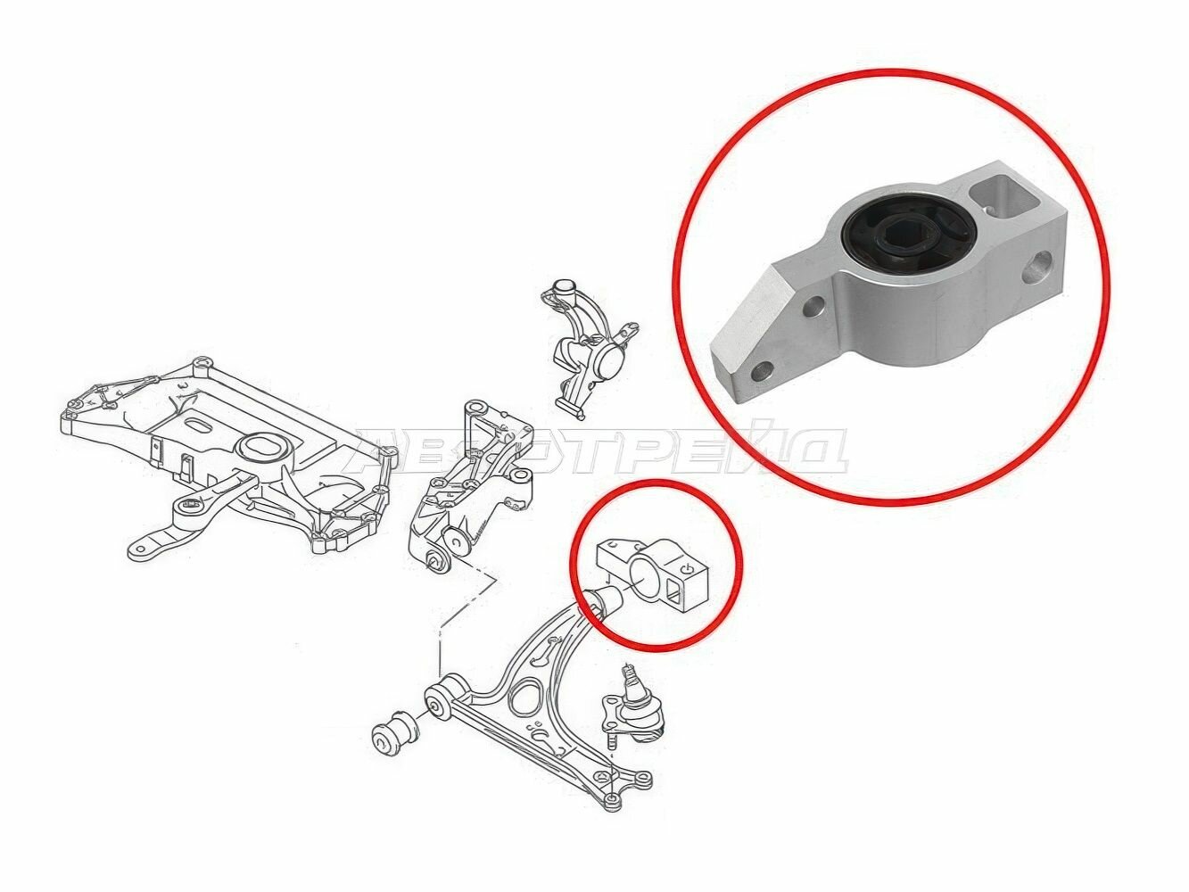 Сайлентблок переднего рычага задний левый для Шкода Октавия, Фольксваген Гольф, R32 GTI, Джетта арт ST1K0199231J SAT