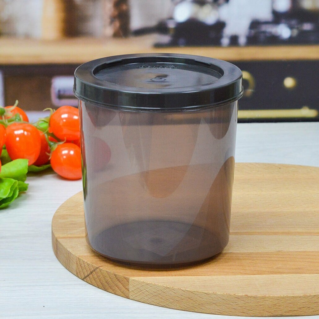 Контейнер 1л «Cake» серый с черной крышкой для хранения продуктов