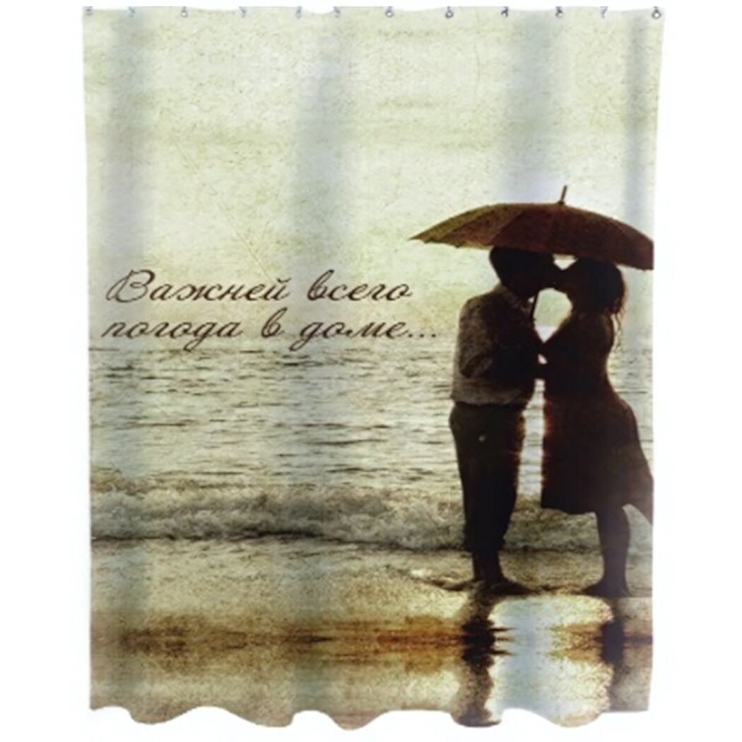 Штора для ванной «На пляже» 180х180 см, фотопринт, светлый фон, с металлическими кольцами