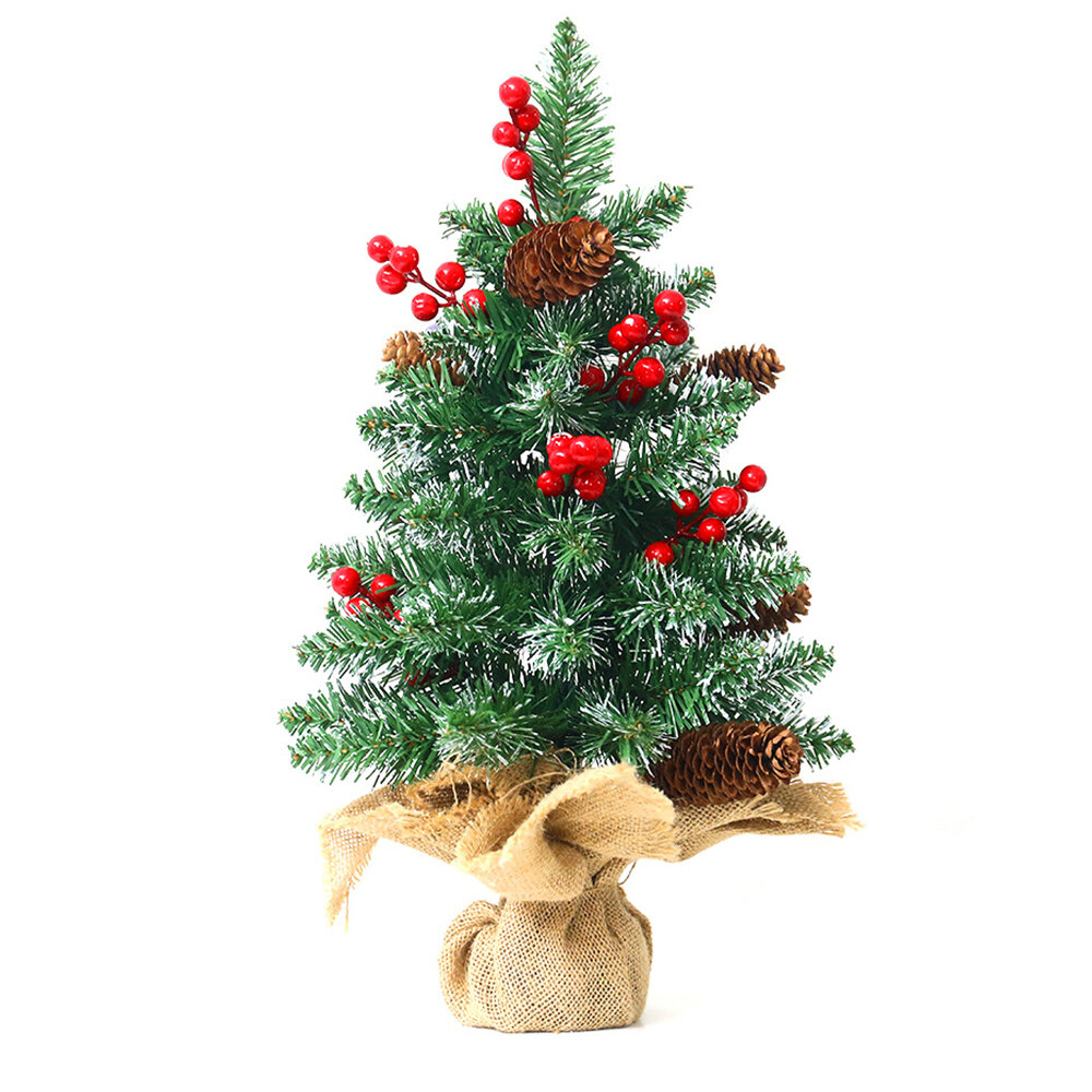 24 Inches Mini Christmas Trees Artificial Tabletop Christmas Tree with Berries Pine Cone Ornaments PVC 45cm 17.72in 430g 15.17oz 60cm 23.62in 520g 18.34oz Regular Warm Light 3*AA batteries Color Light 3*AA batteries for Dining Table Desk Home Holiday