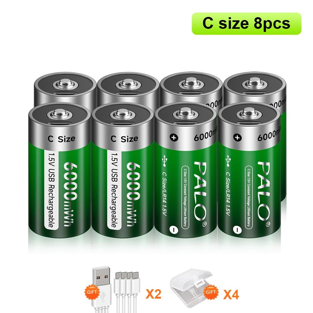 PALO Перезаряжаемая батарея тип C 6000 мВтч 8PCS Battery