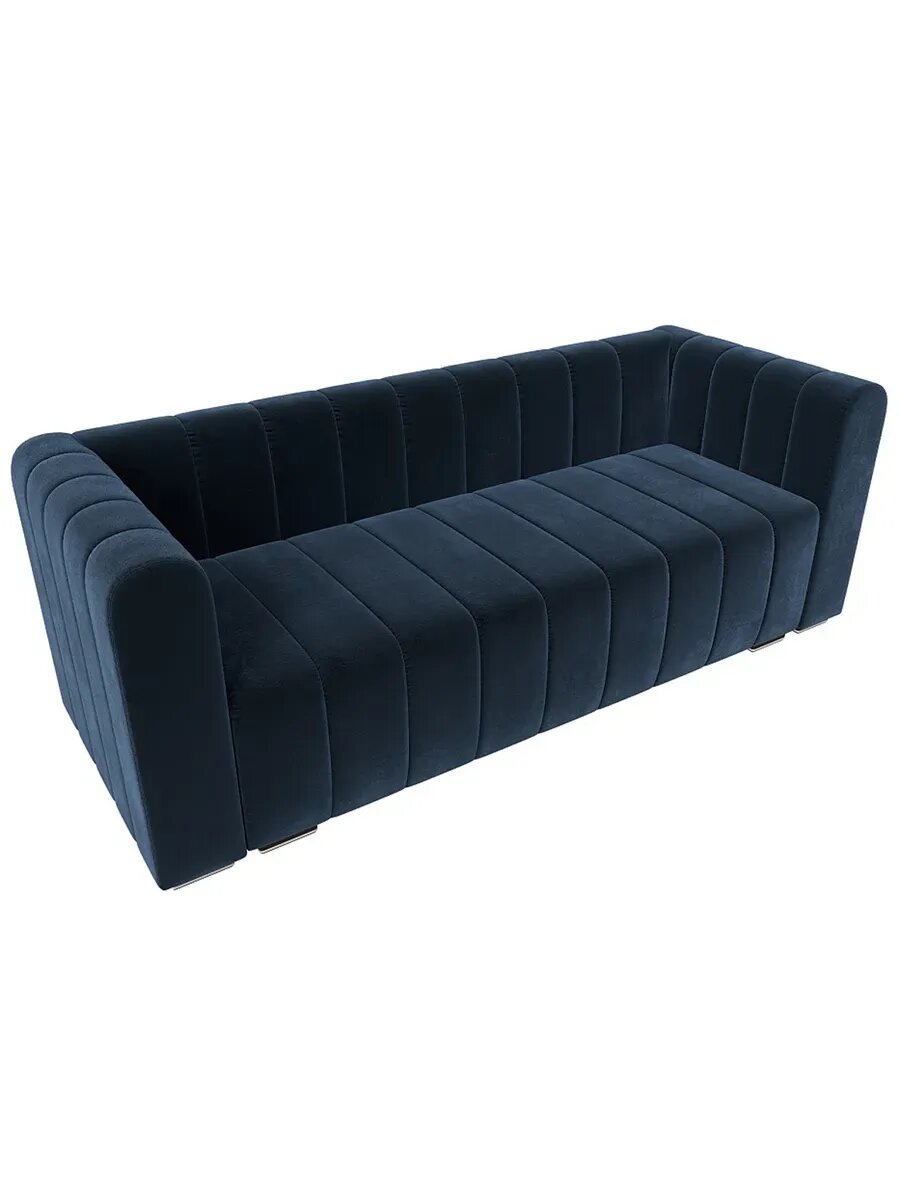 Диван интерьерный прямой Брют с высокими подлокотниками, нераскладной, велюр синий