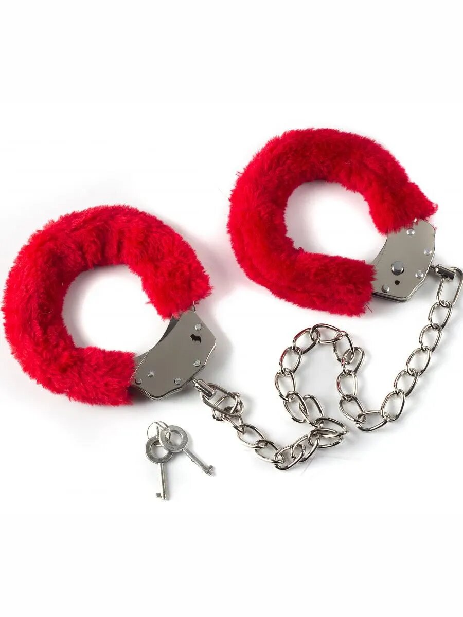 Красные меховые оковы на ноги Bondage
