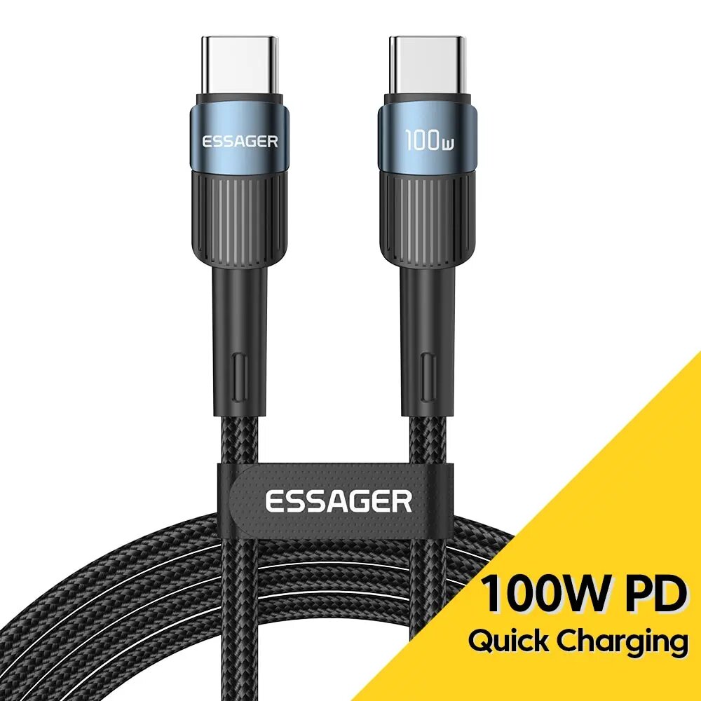 Кабель зарядный Essager с USB Type-C на USB Type-C, 100 Вт 1m, 100W Blue