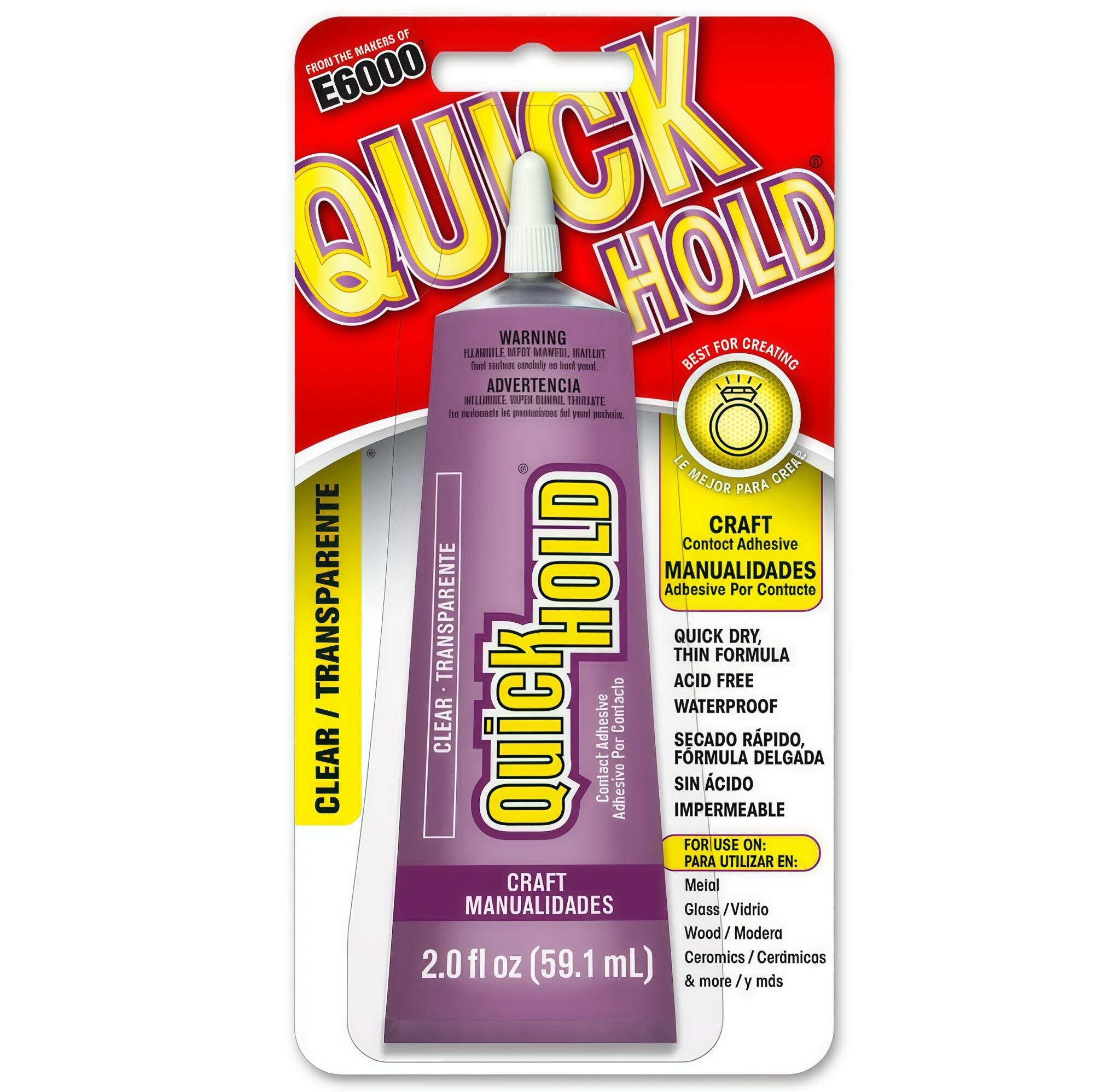 Клей универсальный, Quick Hold (E6000, США), прозрачный, 59.1 мл (2.0 fl. oz.)