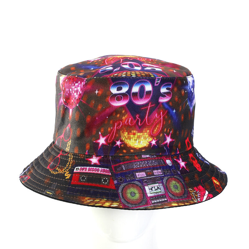 Кепка-ведро с принтом 80-х и 90-х годов, хлопковая, рыболовная, для мужчин и женщин, яркая, повседневная, для защиты от солнца, стиль бини