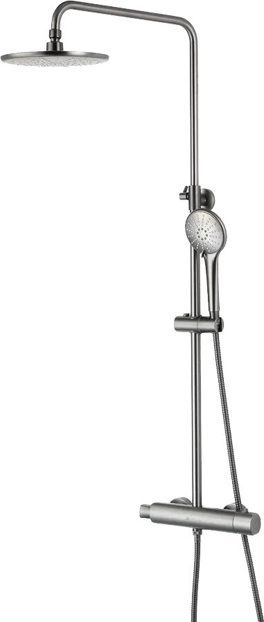 Душевая стойка Lemark Bronx LM3770GM со смесителем, термостатическим, матовая, с тропическим душем, с девиатором, с лейкой, душевая система, латунная