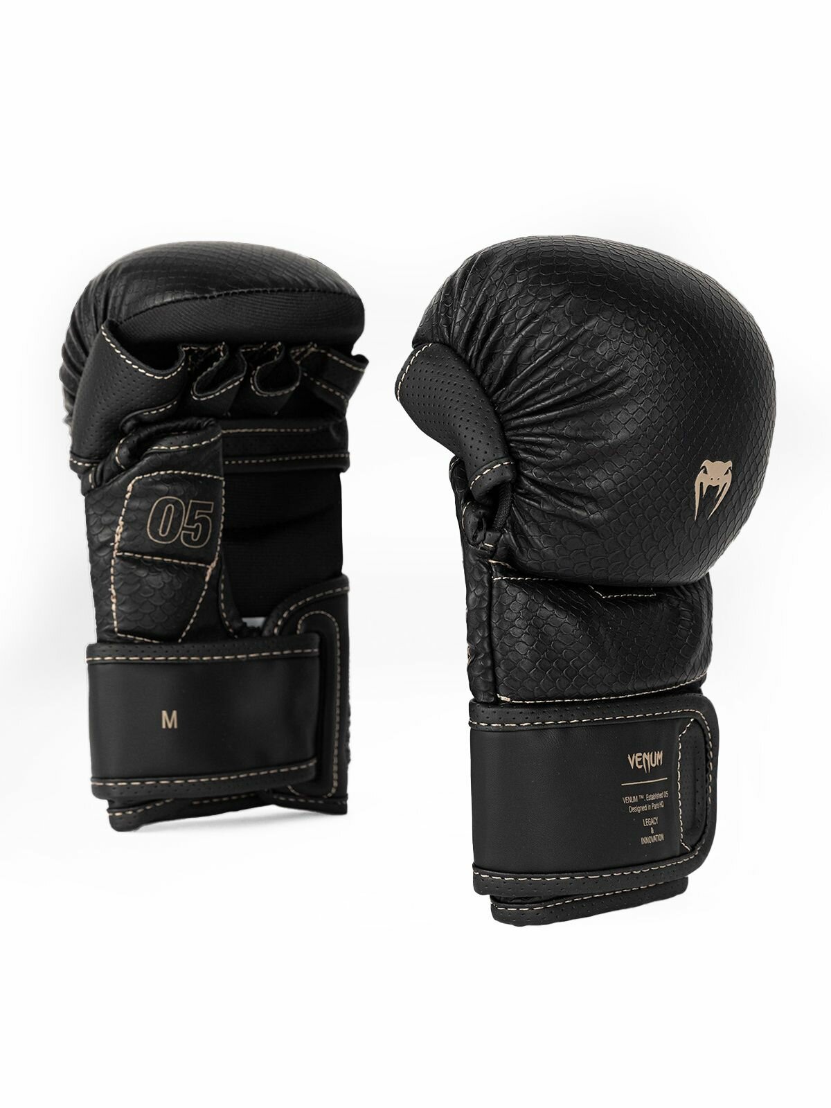 Перчатки Venum "Impact Evo Scales", для ММА, анатомический уплотнитель, искусственная кожа, черные