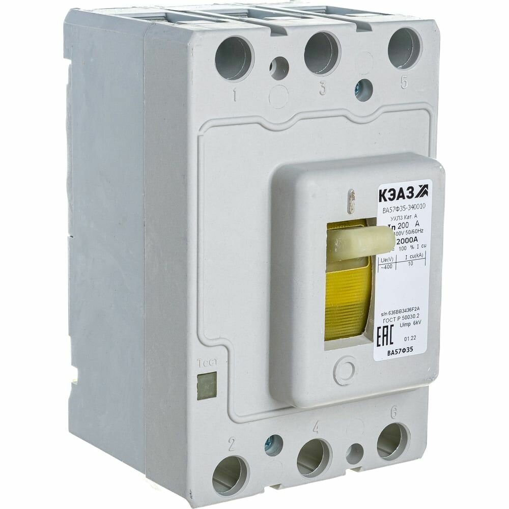 Выключатель автоматический 3п 200А 2000Im 15кА ВА57Ф35-340010 УХЛ3 400В AC КЭАЗ 109314