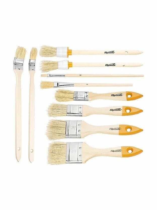 Набор кистей, 10 шт, плоские 3/4"-2" круглые №2, 4 радиаторные 1", 1.5" для масляной краски №2, 6 Sparta 841155