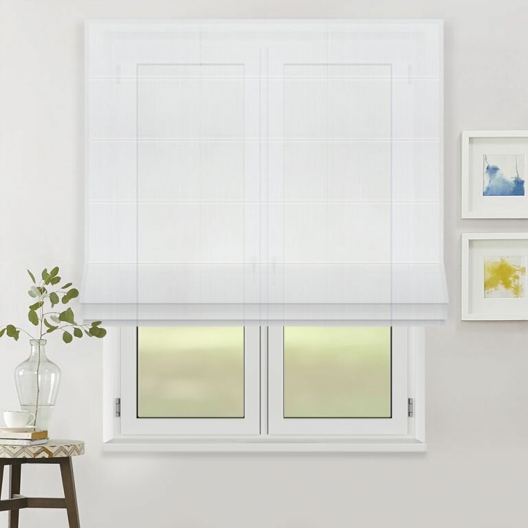 Римская штора тюль OLEXDECO "Шелк" Жемчужный 170х170 см, с белым цепочным карнизом Мадрид