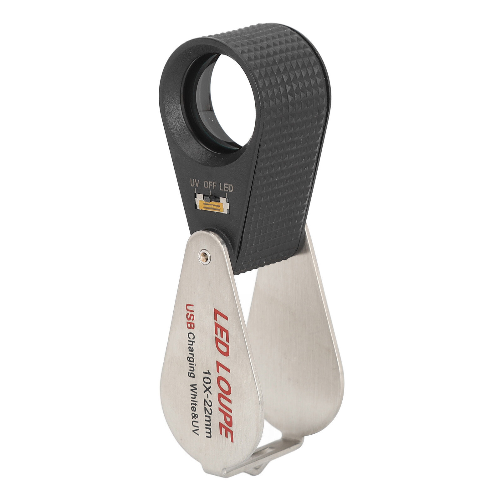 10X Ювелирное лупа, складное с карманным увеличением стекла для ювелирных изделий с 6 светодиодными лампами и 7 УФ-лампами