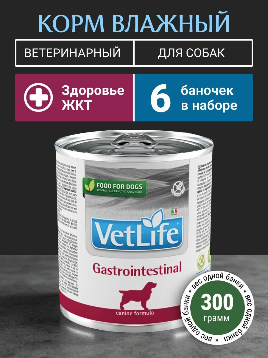 Фармина VET LIFE NATURAL DIET DOG GASTROINTESTINAL консервы для собак при заболевании пищеварительного тракта 300г