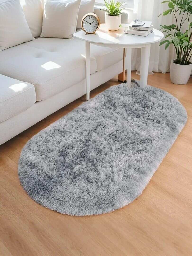 Мягкий ковер, плюшевый,60x160CM градиентно-серый, овальной формы, не скользит по полу, используется в спальнях гостиных детских комнатах пушистых комнатах