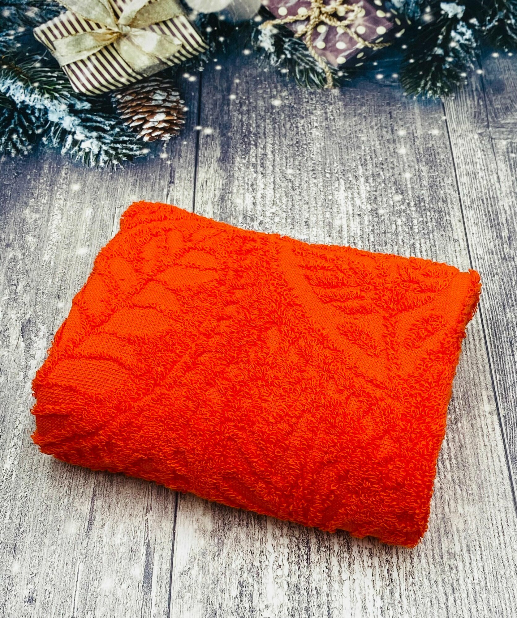 Полотенце махровое для рук и лица, для сауны, для ванны, для бассейна в подарок на День рождения, на Новый год, на Юбилей Осенняя мелодия Киноварь Красный 70*40 см 450 г/м2