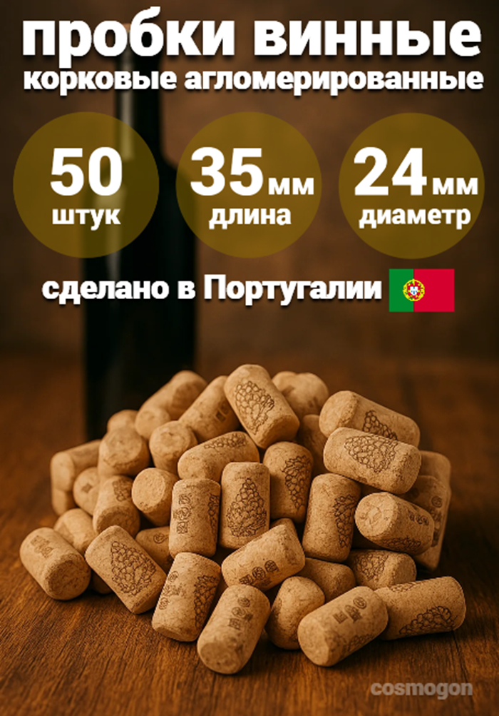 Пробки винные корковые 24*35мм для винных бутылок (Португалия) 50 шт.