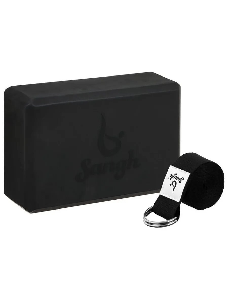 Набор для йоги Sangh: блок, ремень, цвет чёрный