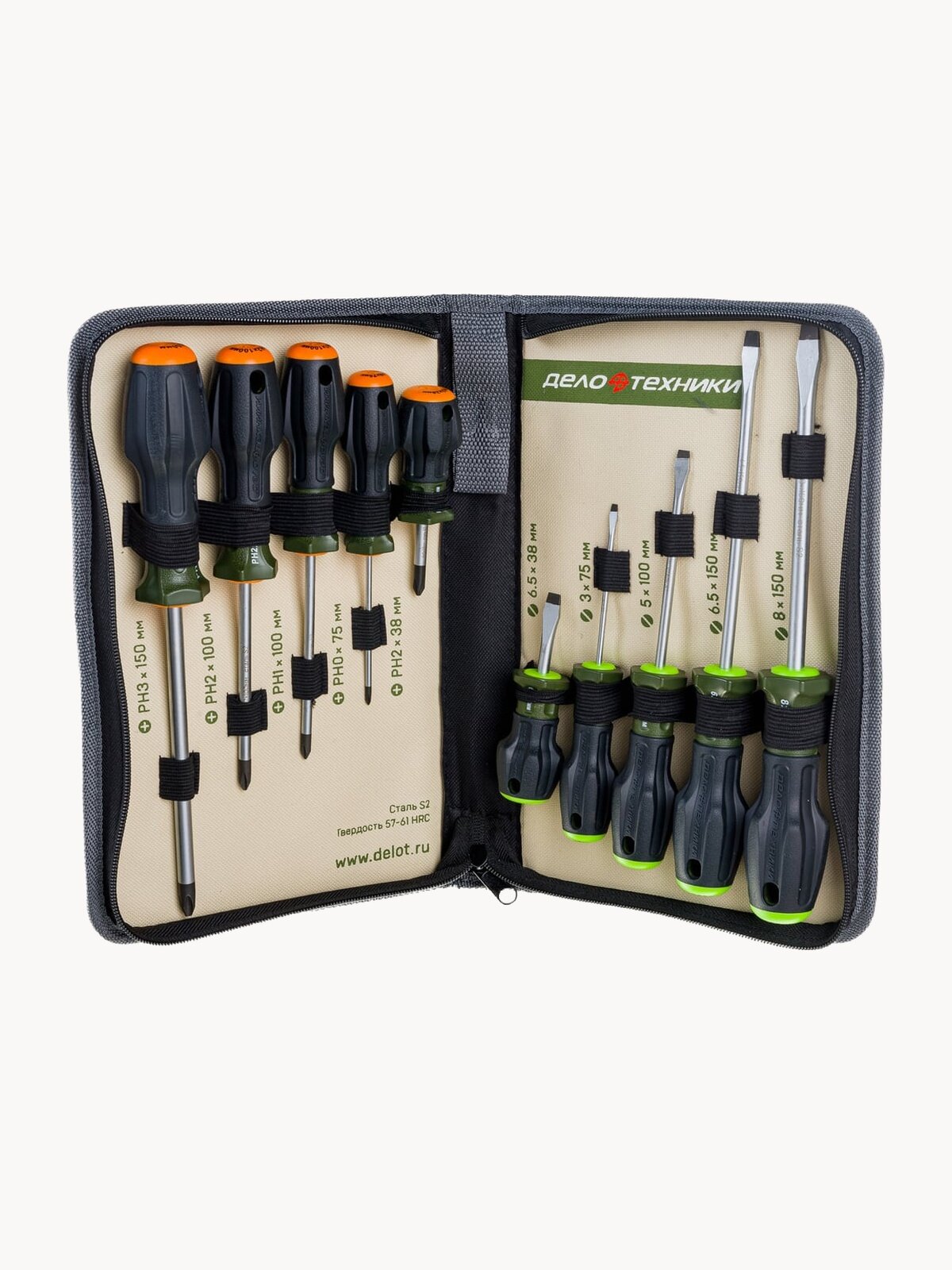 Набор отвёрток c трехкомпонентными рукоятками PH, SL; 10шт, Дело Техники, 728100