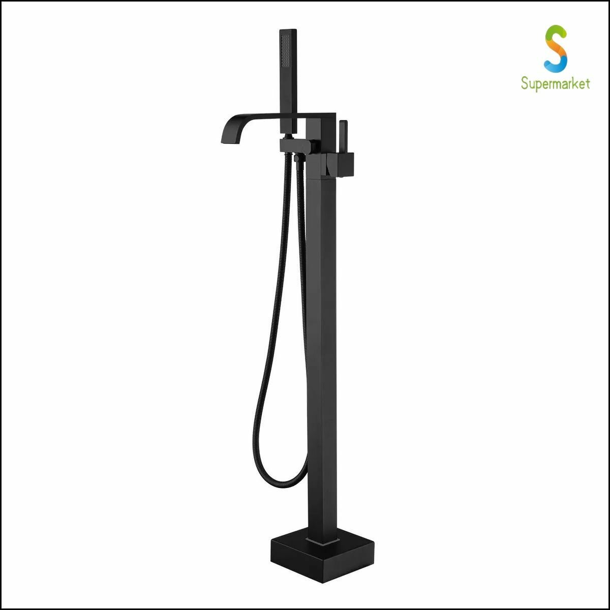 Напольный смеситель для ванны , смеситель для отдельностоящей ванны-чаши, Напольное крепление, Матовый черный, ROBERN, смеситель для ванны с водопадом, квадратный