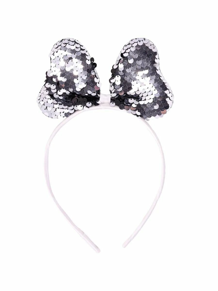 Ободок Бантик с пайетками серебряный