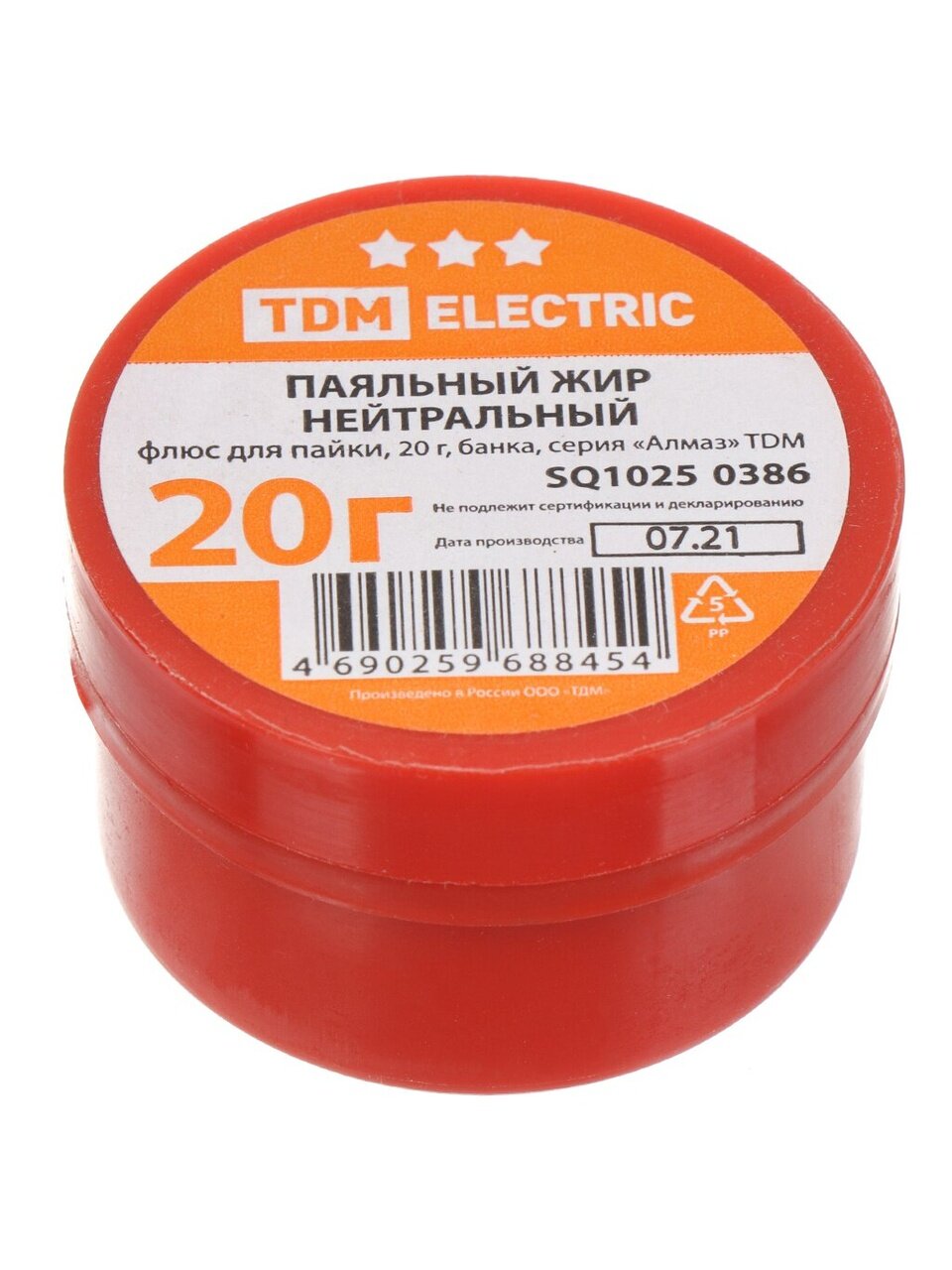 Флюс для пайки паяльный жир нейтральные, TDM Electric, Алмаз, 20 г, банка, SQ1025-0386