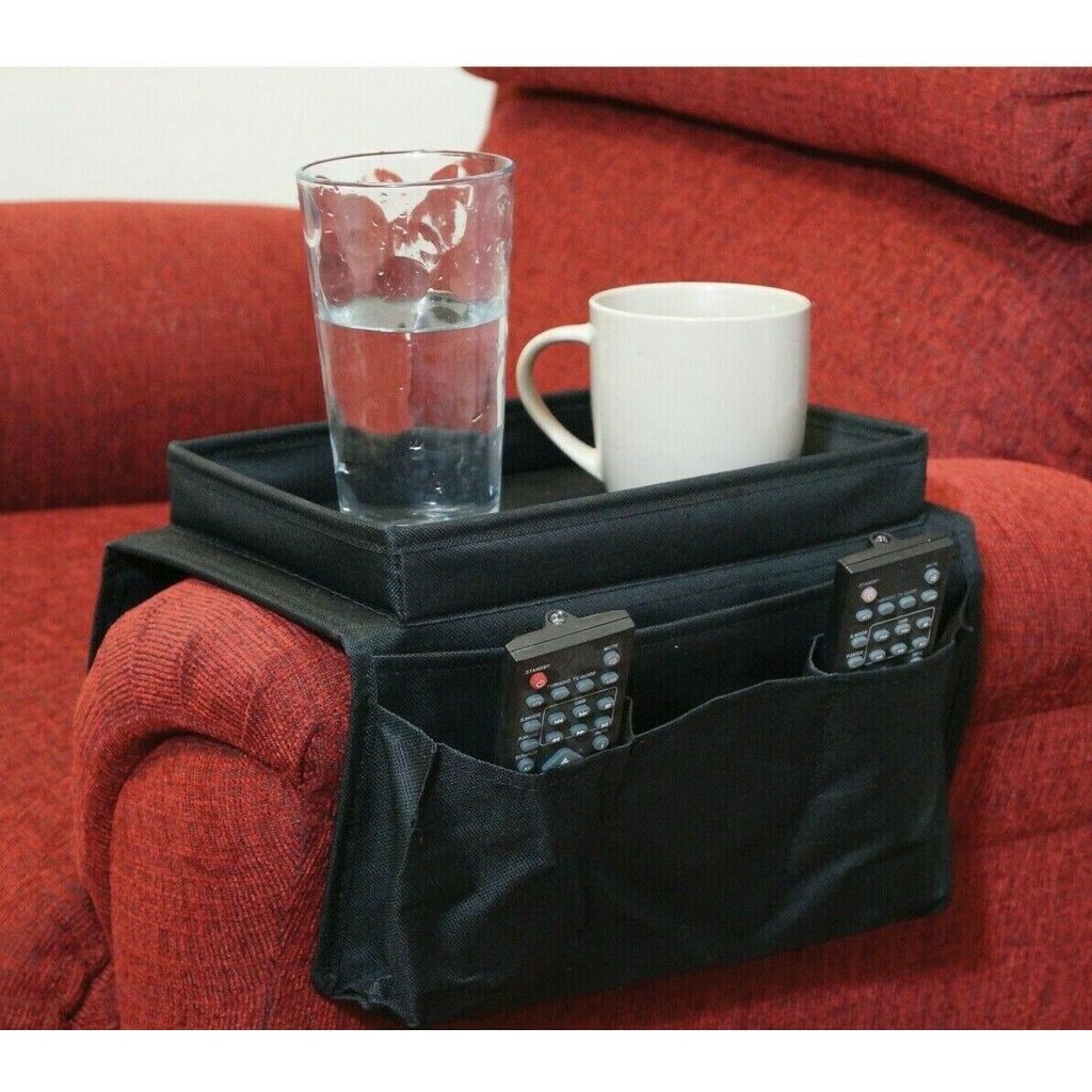 Органайзер для дивана elegant black sofa arm rest organizer с местом для закусок и шестью карманами, черный