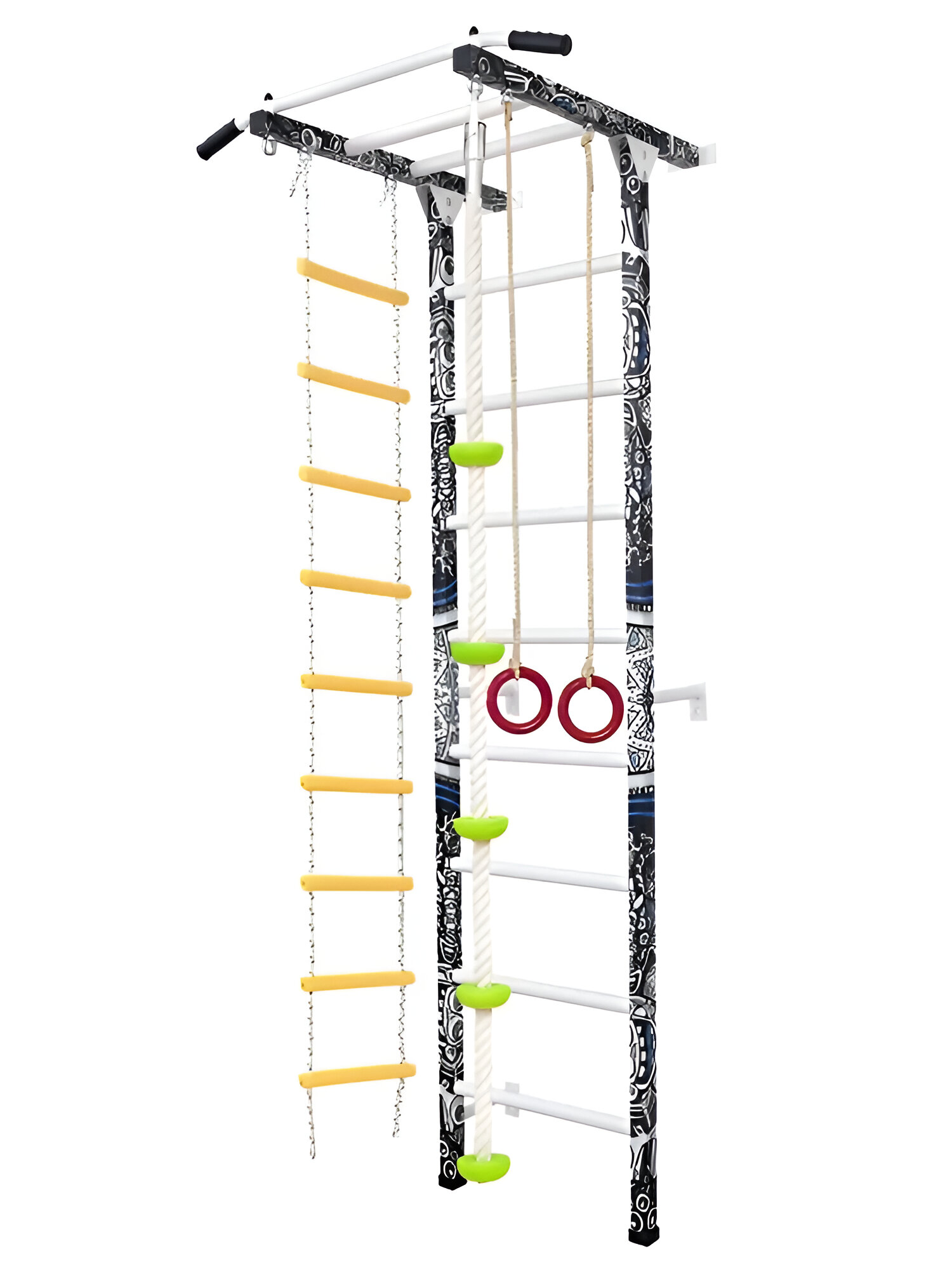 Шведская стенка с турником, веревочной лестницей, кольцами, канатом с упорами, тарзанкой