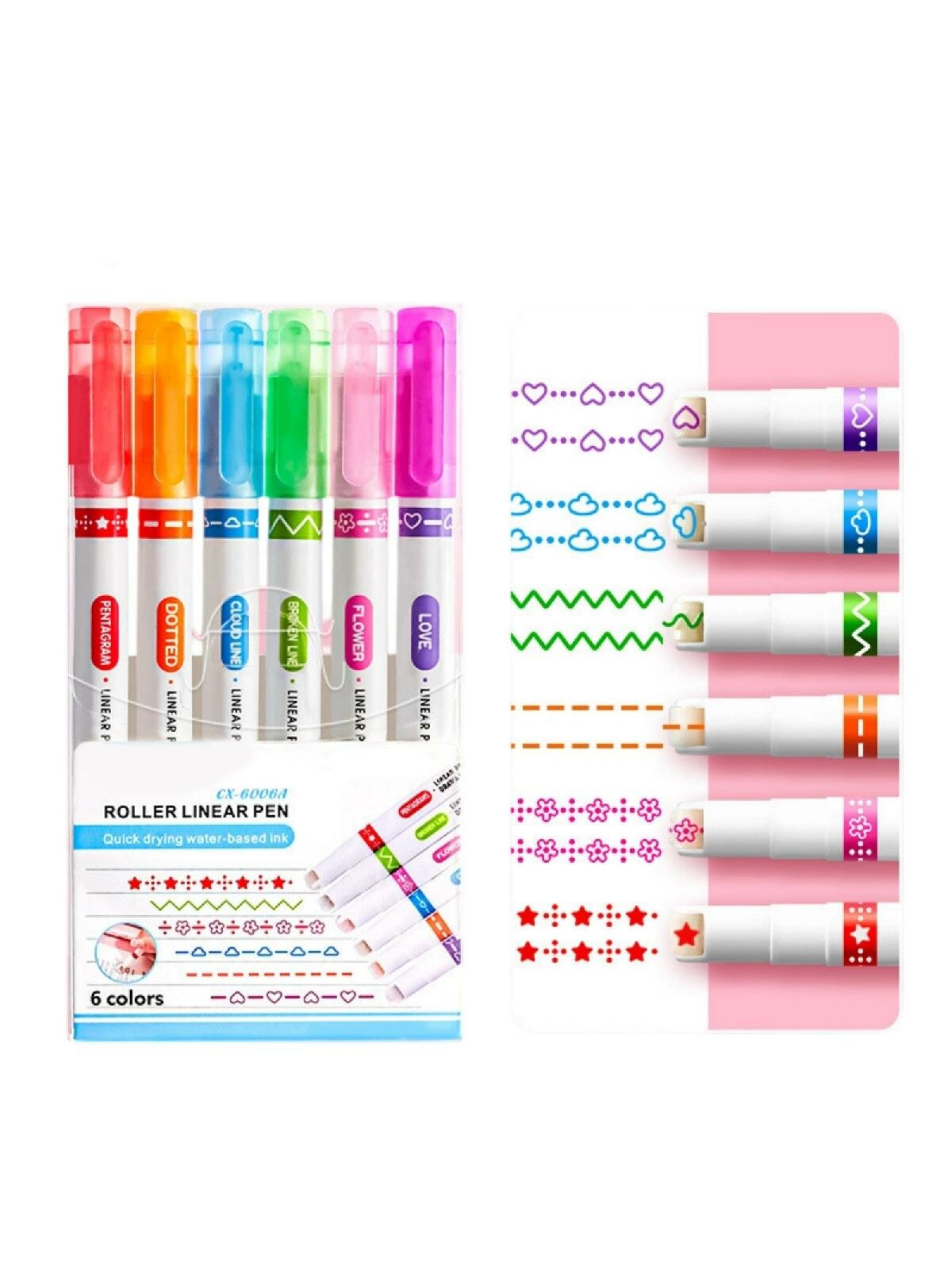 6шт маркеров Curves, герметичных чернильных ручек для создания заметок от руки