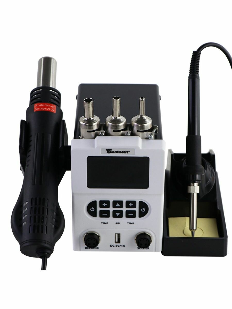 Паяльная станция с феном и паяльником Sumsour 878D, 600 Вт,