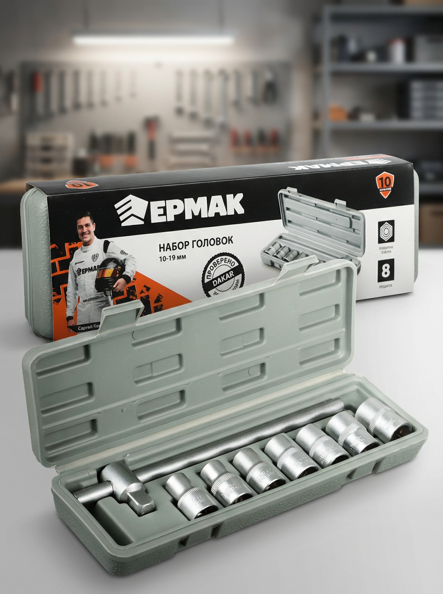 Набор торцевых головок 10-19 мм в пластиковом кейсе, 8 предметов