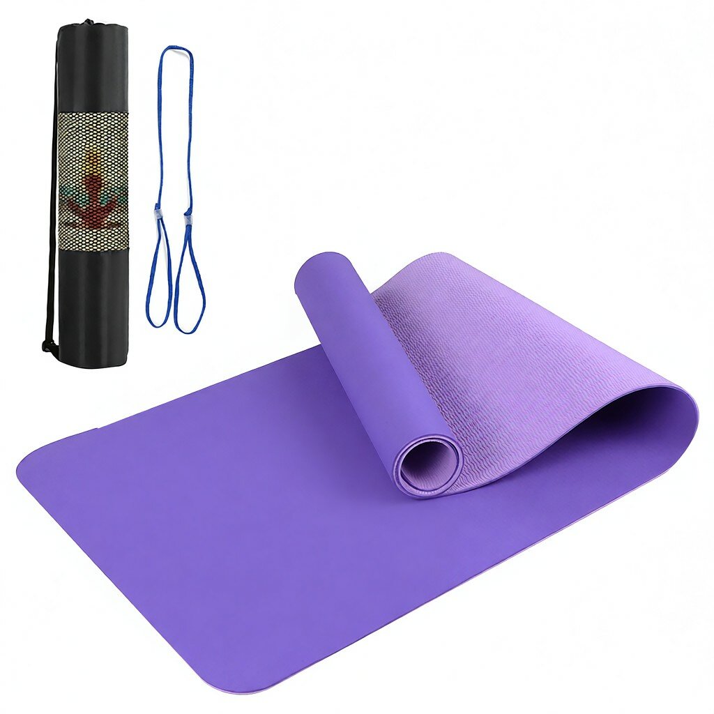 72.05×24.01in Портативная Двухцветная Йогаматрасса Толстая Спортивная Коврик Антискользящая Тренировочная Коврик для Фитнеса с Ремнем Переноса и Сумкой для Хранения, Материал TPE, Толщина 8mm/0.31in, Цвета Color-1/Color-2/Color-3/Color-4/Color-5